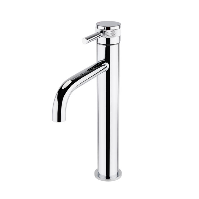 Round Brushed Brass High Rise Mono Basin Mixer Tap