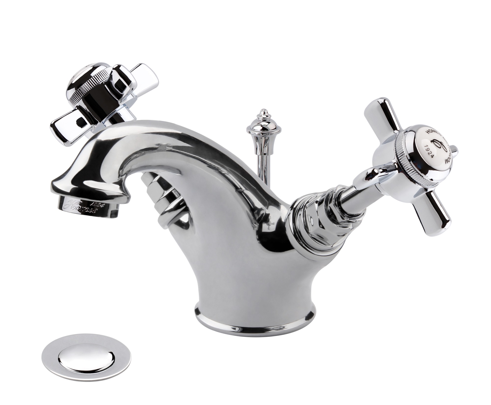 Traditional mono basin tap with brass pop-up waste