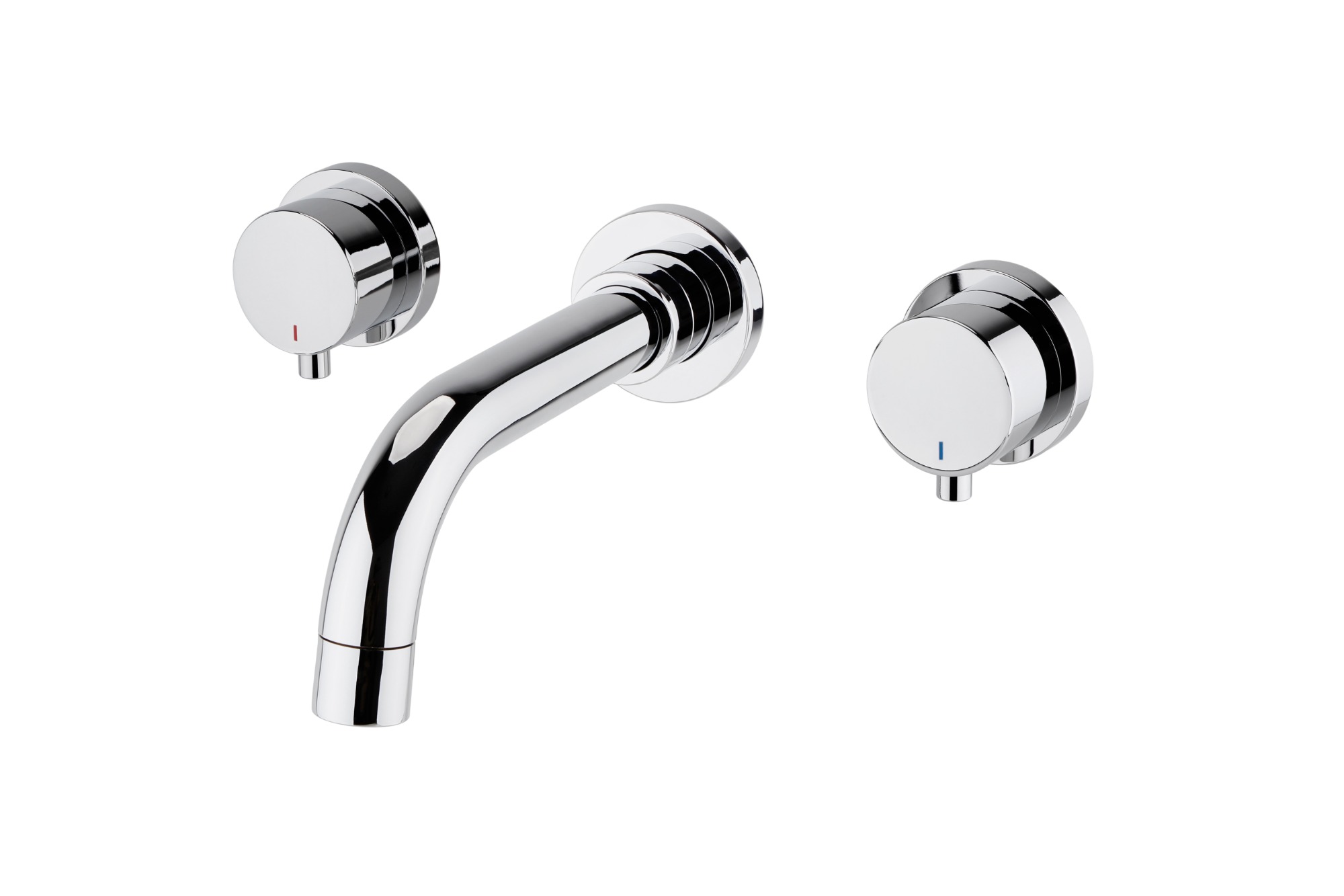 Curved ₵24 spout wall mounted 3 holes brass bath tap